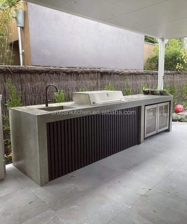 Artisan Customized Pergola Bbq Outdoor Kitchen Polished Concrete ...