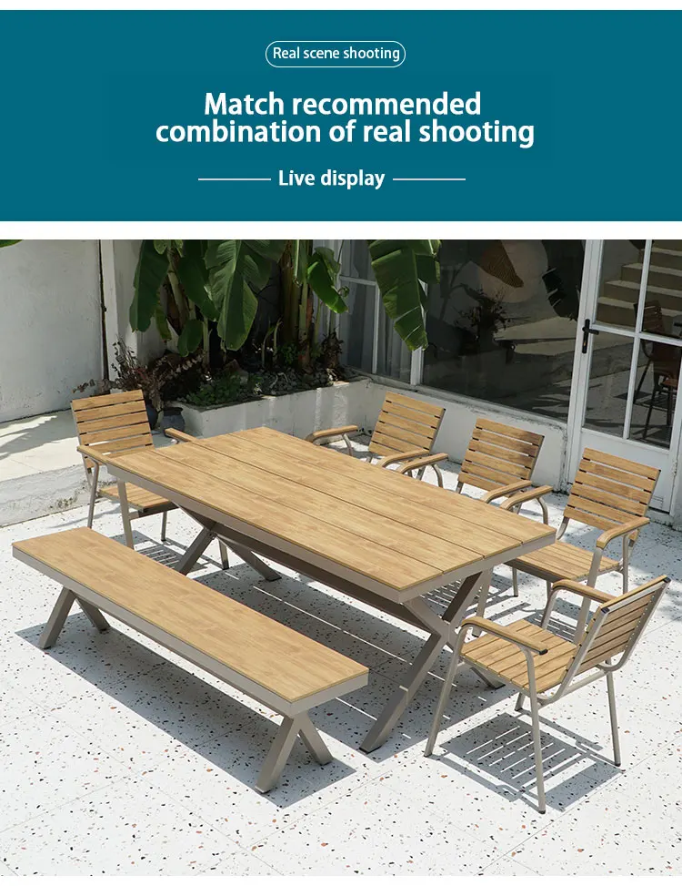 Outdoor Courtyard Hotel Garden Plastic Wood Table and Chair Set Villa ...