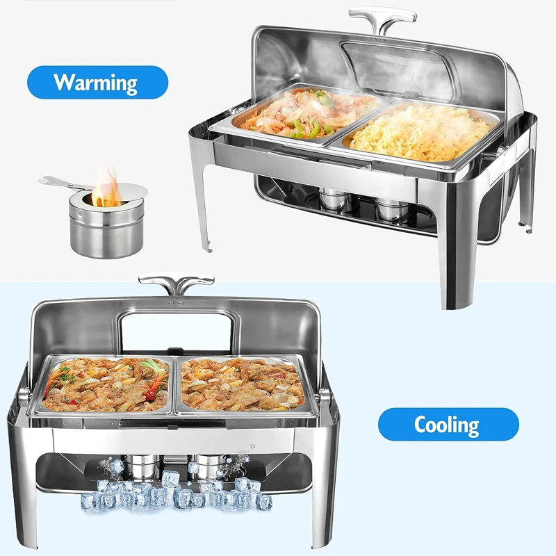 Luxury Chafing Dish Buffet Set 9QT Stainless Steel Roll Top Food Warmer ...