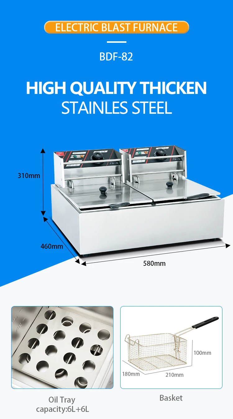 6L+6L Steel Counter Top Commercial Chips Electric Fryer Machine with 1 ...