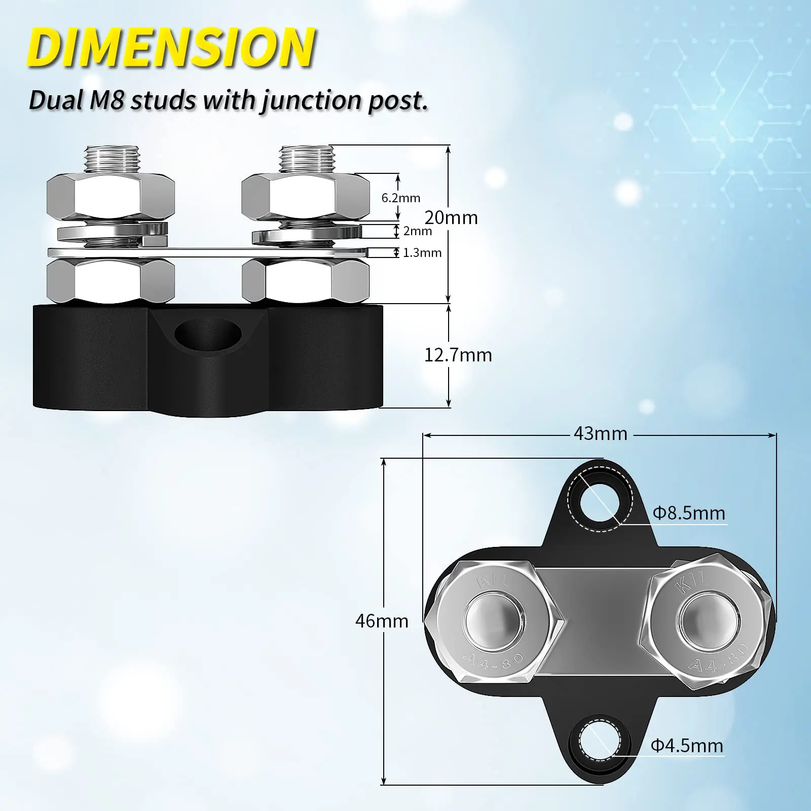 Bus Bar 12V Battery Wire Power Distribution Terminal Block M8 Dual ...