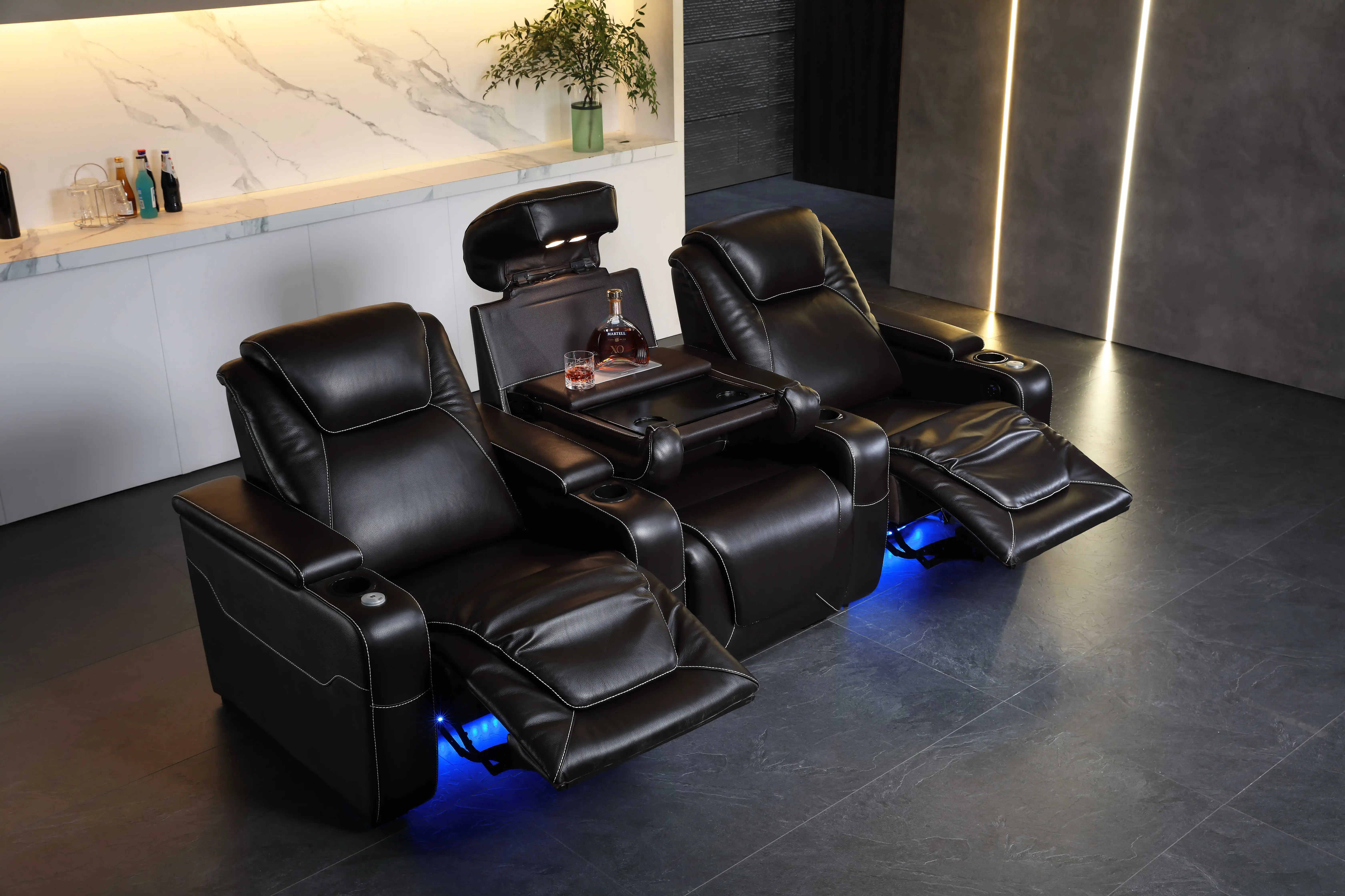 Fully Black 3seater Middle Turn Down Table Home Cinema Chairs Power ...