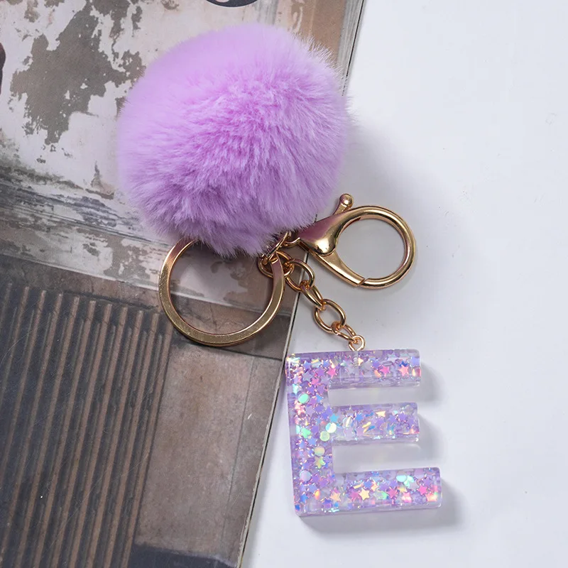 Soft Pom Pom Balls Keychain Fashion Letter Acrylic Keyrings Bag ...