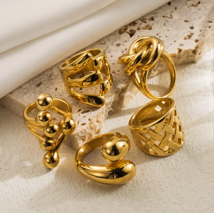 Fashion Jewelry Rings 18k Gold Plated Stainless Steel Vintage Orb Mesh ...