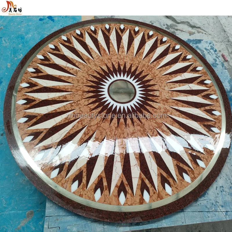 Natural Marble Waterjet Metal Brass Medallion Decoration Tile Inlay ...