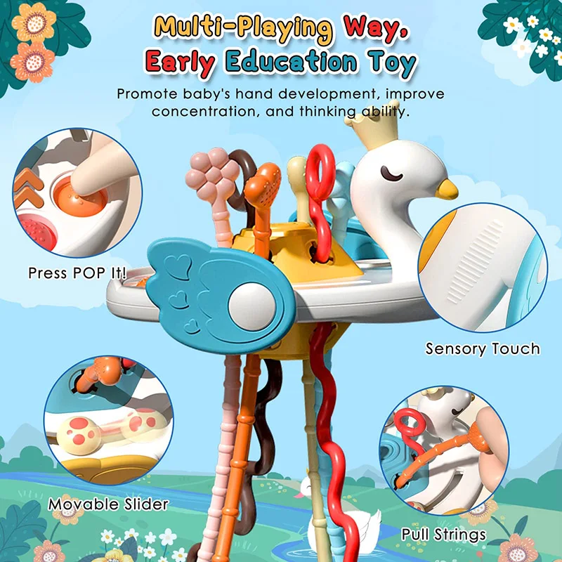 Baby Sensory Silicone Pull String Montessori Sensory Toys Baby Pull ...