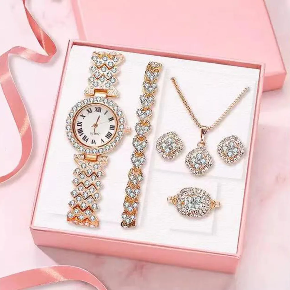 New Diamond Full Luxury Bracelet Watch Set Women's Quartz Watch ...