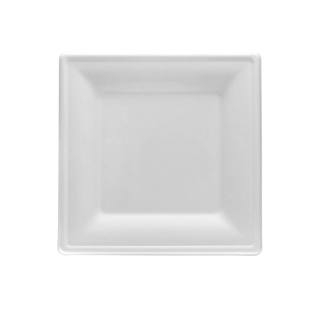 PFAS Free 8 Inch Square Plate Disposable Compostable Bagasse Pulp White ...