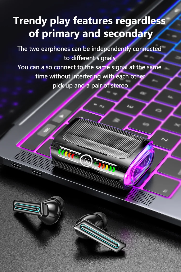 DX-02 Gaming Earphones - Wireless, in-Ear, and LED Display