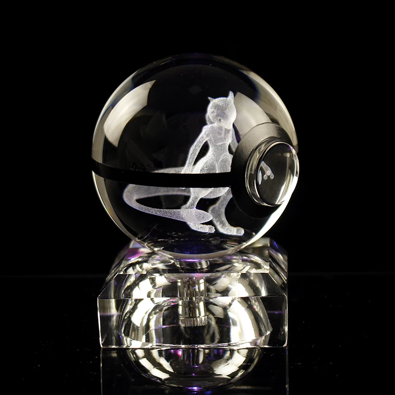 Crystal 3D Engraved Pokemon Ball with LED Base - Perfect Gift