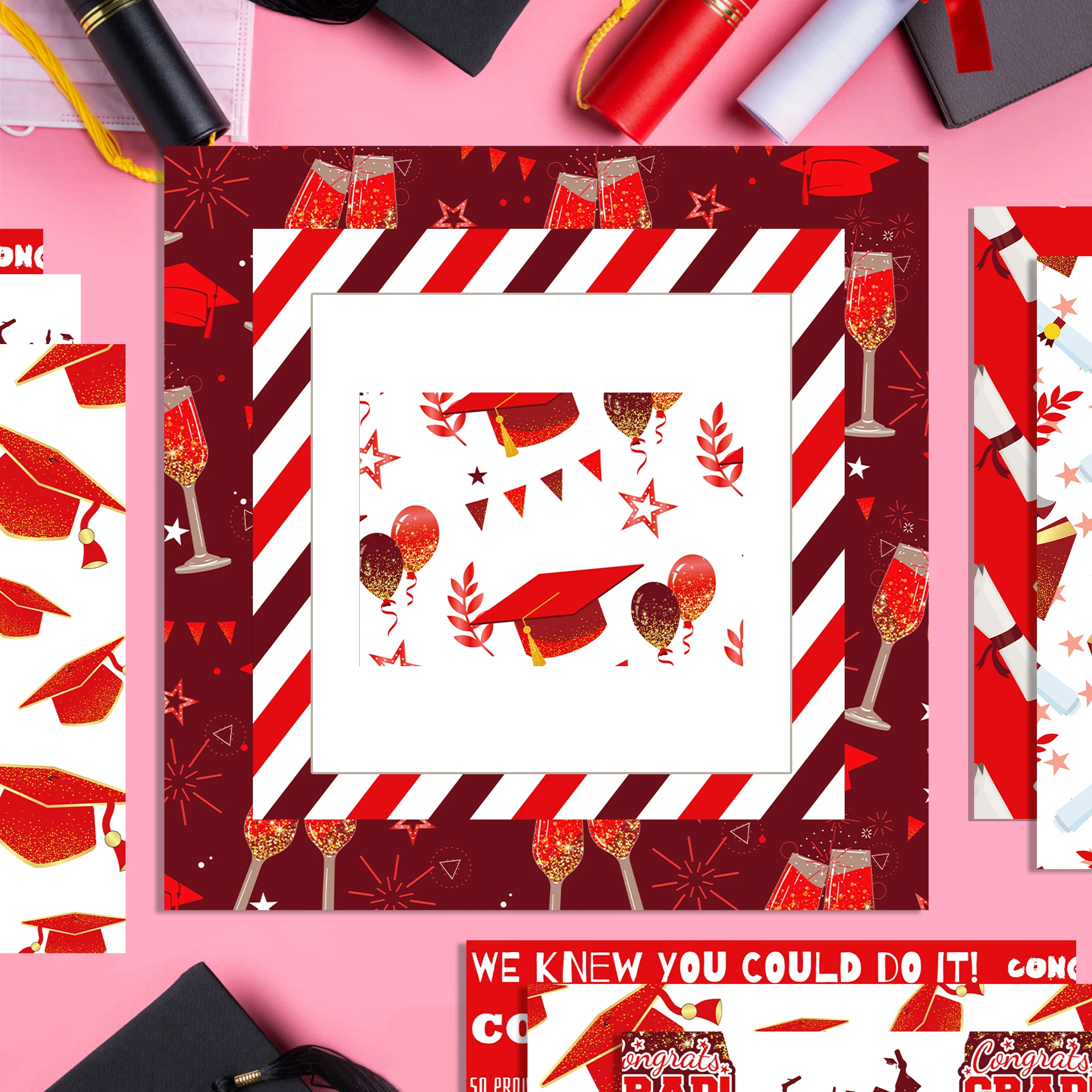 Ww078 Graduation Season Pattern Paper Graduation Cap Plaid Double-sided ...