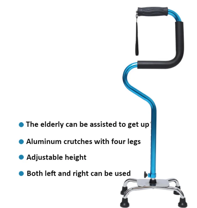 Adjustable Aluminium Walking Stick Handle-Bar Bend Four Legs Holder ...