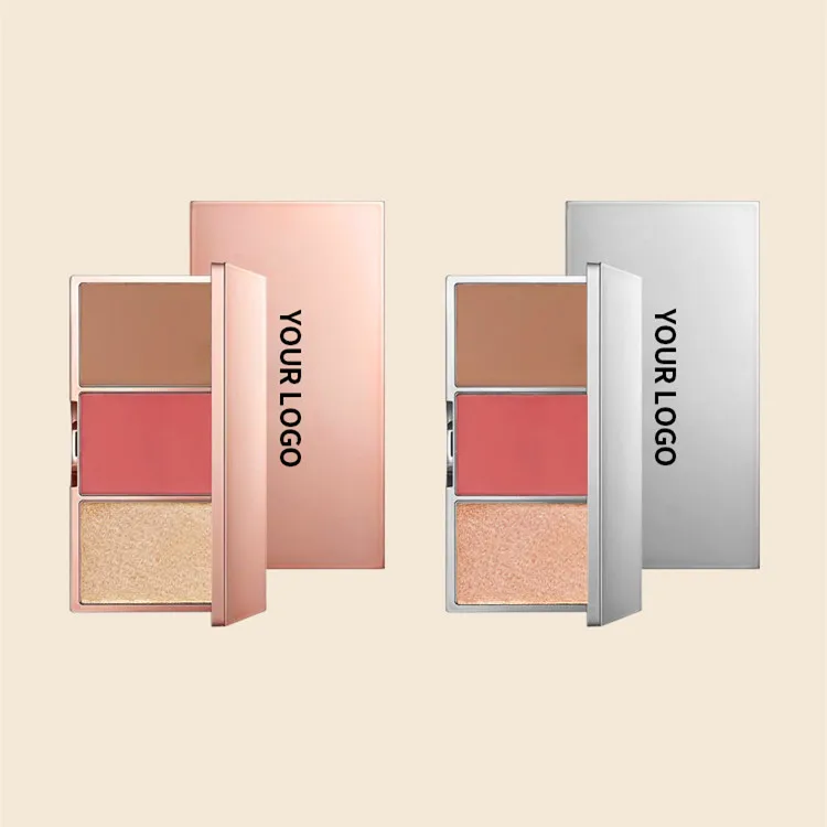 Rose Gold And Silver Compact 3 Color Face Powder Cheek Private Label ...