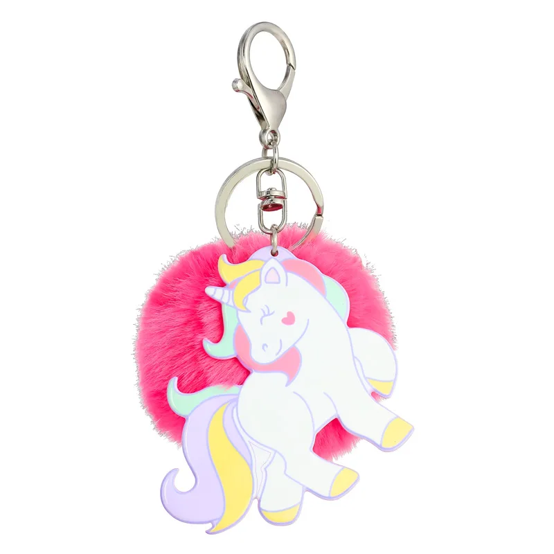 Wholesale Colorful Cute Unicorn Pom Pom Puffball Keychain Handbag Charm ...