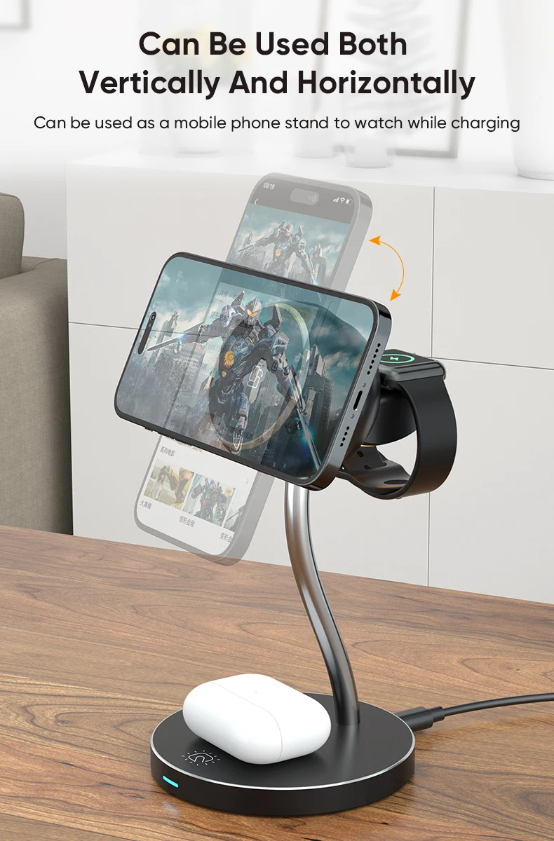 4in1 Led Flowing Light Phone Magnetic Wireless Charger Desktop Bedside ...