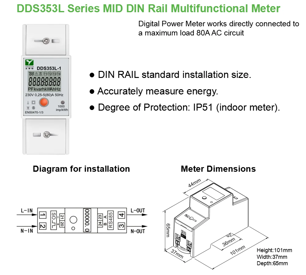 Single Phase Din-Rail Two Way Electricity Energy Meters