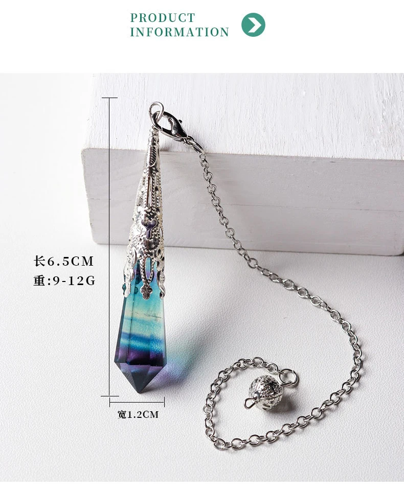 Natural 7 Chakra Crystal Pendulum Rainbow Fluorite Pendulum Hexagonal Pointed Healing Spiritual ...