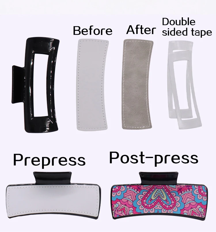 2024 Fashion Hair Clips Personalized Square Sublimation Leather Hair ...