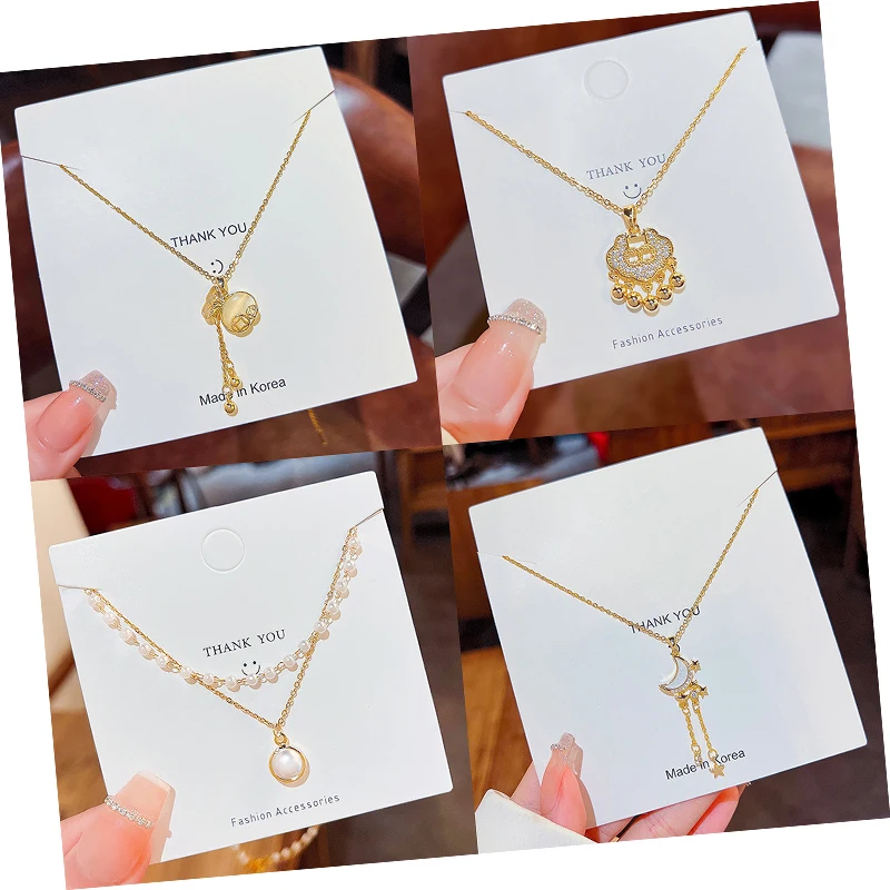 Luxury Long Tassel Star Moon Stainless Steel Gold Women Necklace Pearl ...