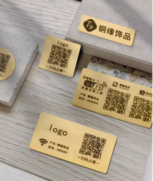 Custom QR Code Fashion Decorative Antique Brass Metal Nameplates