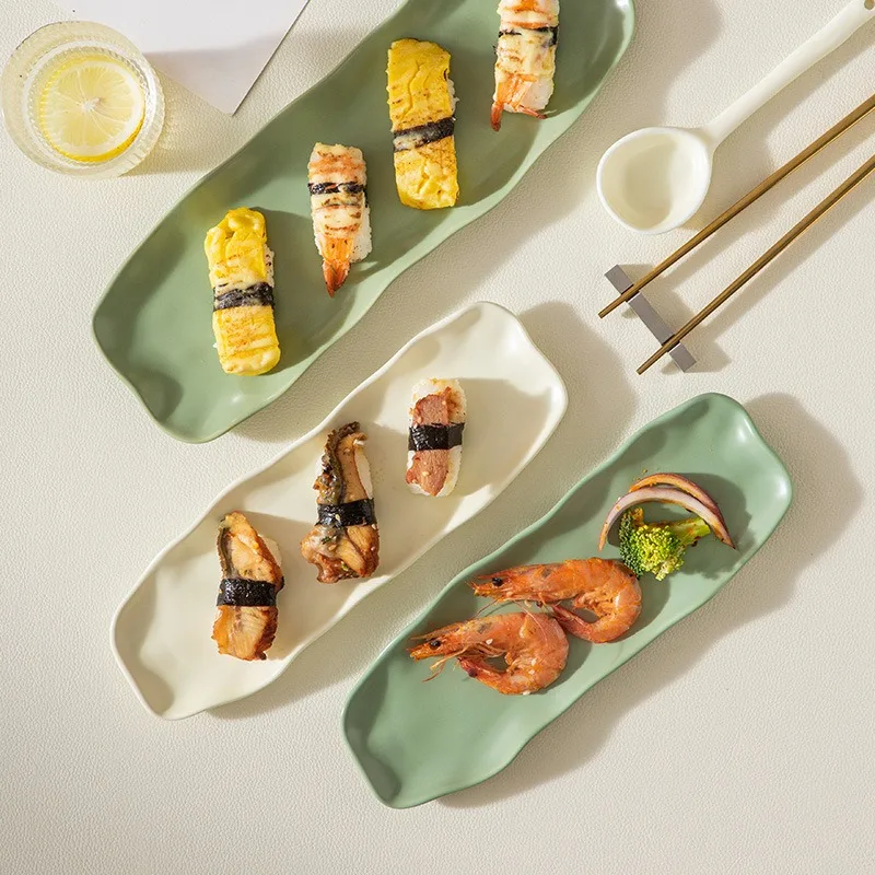 Wholesale Luxury Rectangular Japanese Ceramic Sushi Plate Set Long Blue ...