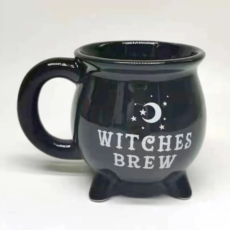 Customized Printing Logo Black Ceramic Cauldron Mug Coffee Cup Wicked ...