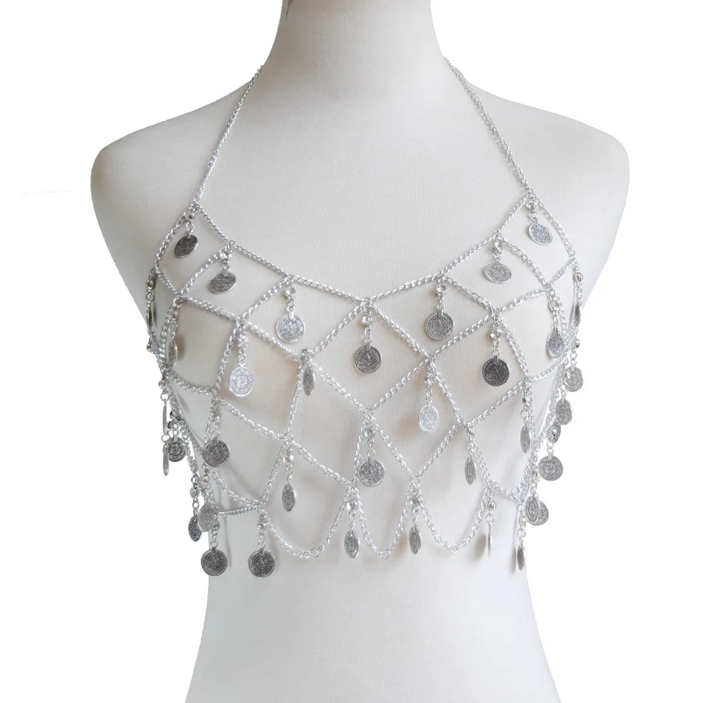 Plated Gold Body Dress Chain Coin Pendant Bra Chain Body Jewelry Gold ...