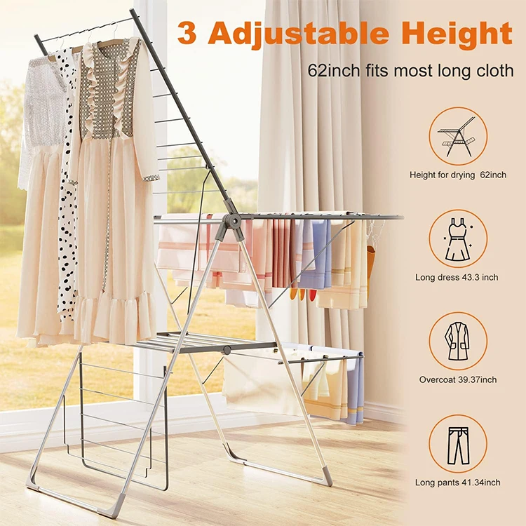 2-level Foldable Metal Clothes Drying Rack - Indoor/outdoor