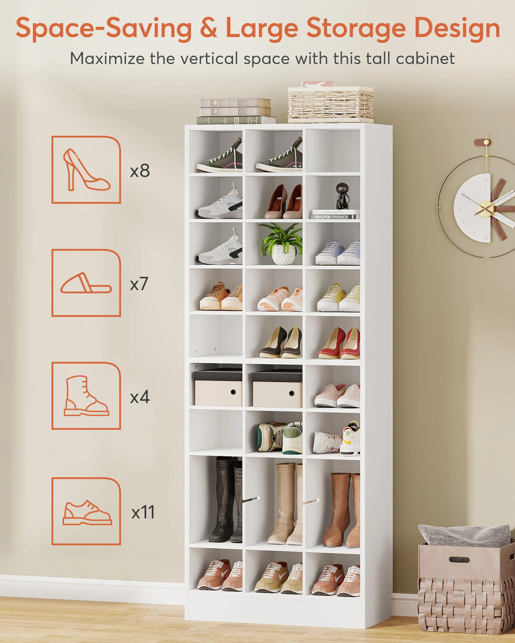 Tribesigns White Wooden Multi Tiered Tall Space Saving Shoes Storage Cabinet with Removable Board for different height shoes Alibaba