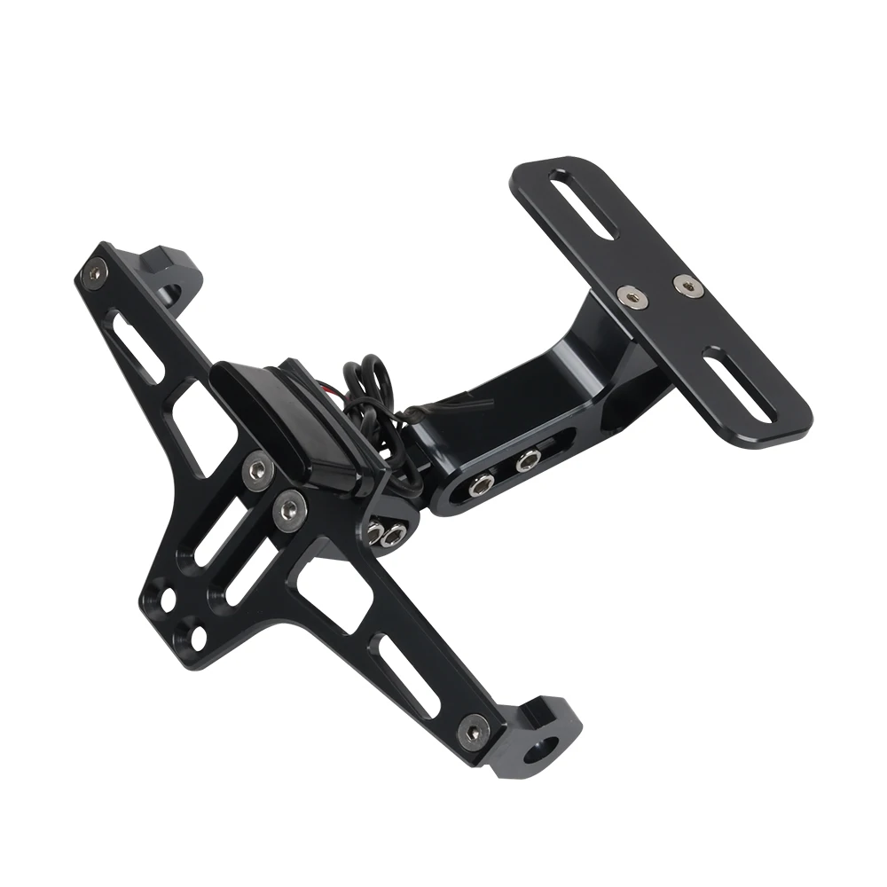 Motorcycle License Plate Holder with LED Light - CNC Aluminum