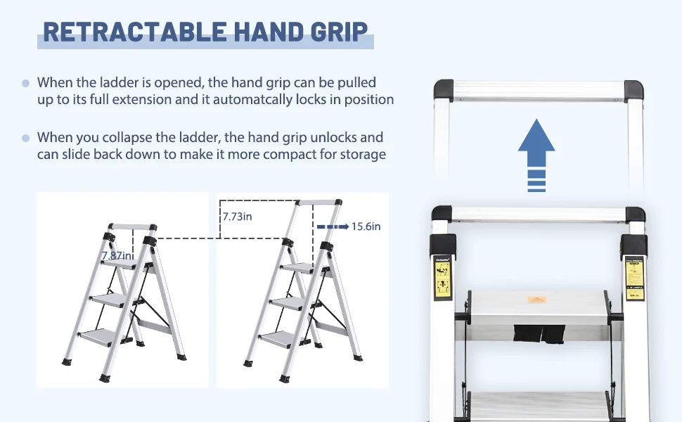 Household Safety Aluminium 3 Step Foldable Ladder With Retractable ...