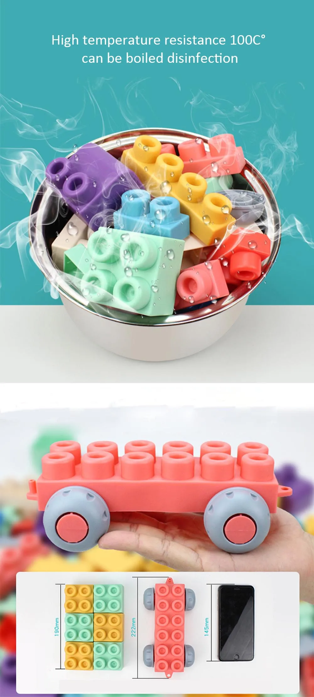 Soft Rubber Large Particle Building Blocks Baby 0-3 Years Old Silicone ...