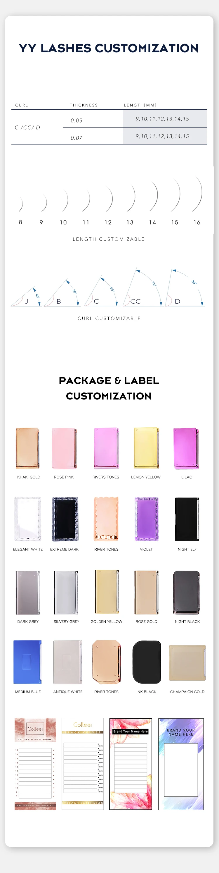 Gollee Eyelash Manufacturer Custom Yy Shape Lash Extension Professional ...