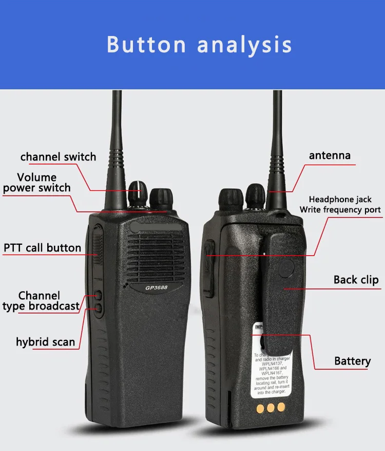 Walkie Talkie Gp3188 Gp3688 Ep450 Cp200 Cp040 5w Uhf/vhf - Buy Walkie ...