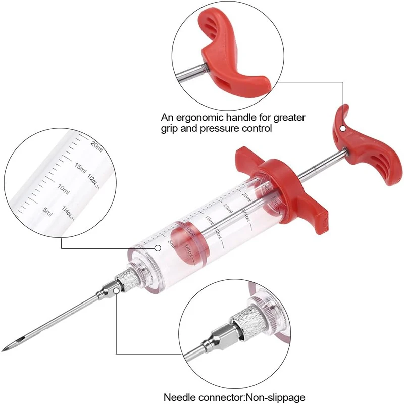 Meat Injector Syringe Kit with 3 Professional Plastic Marinade Injector ...