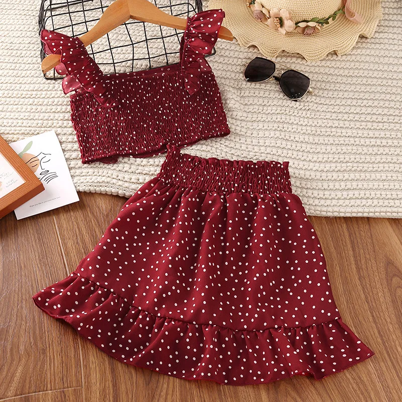 Girls Summer New Clothes Breathable Chiffon Polka Dot Lace Vest with ...