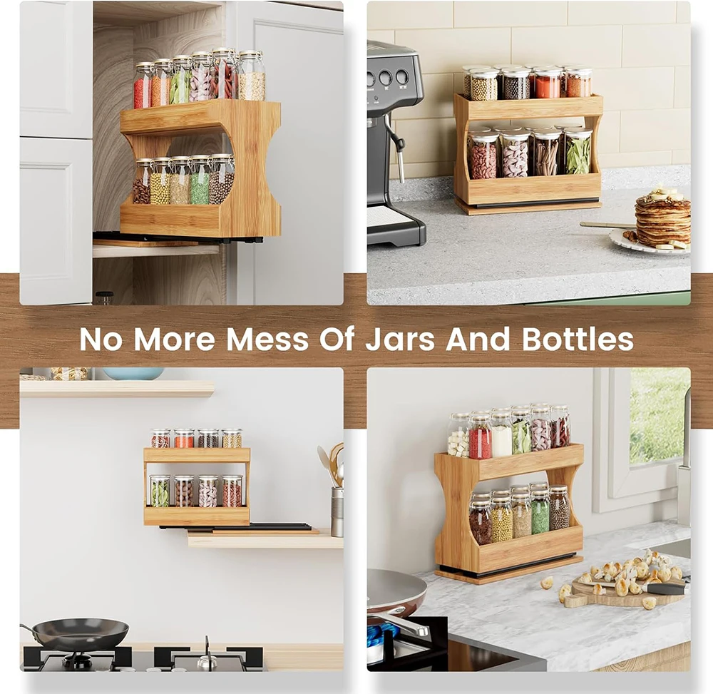 Bamboo Spice Rack Tool-free Install Slide Out Vertical Seasoning Spice ...
