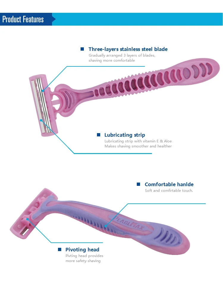 Pearl Max Razor Set Women Custom Stainless Steel Triple Blade System ...