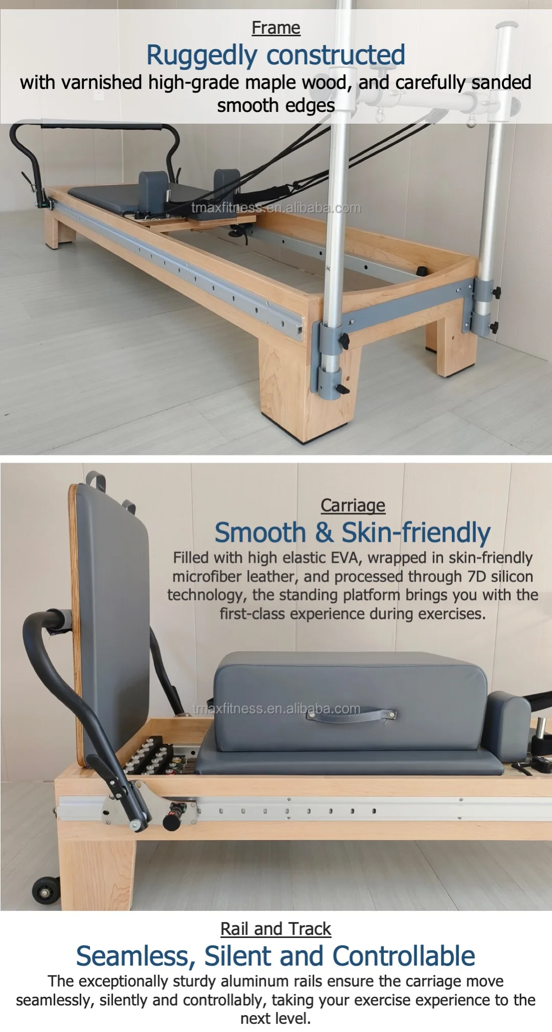 Tmax Full Rail Wood Reformer Pilates Machine for Yoga Studio Home Use ...