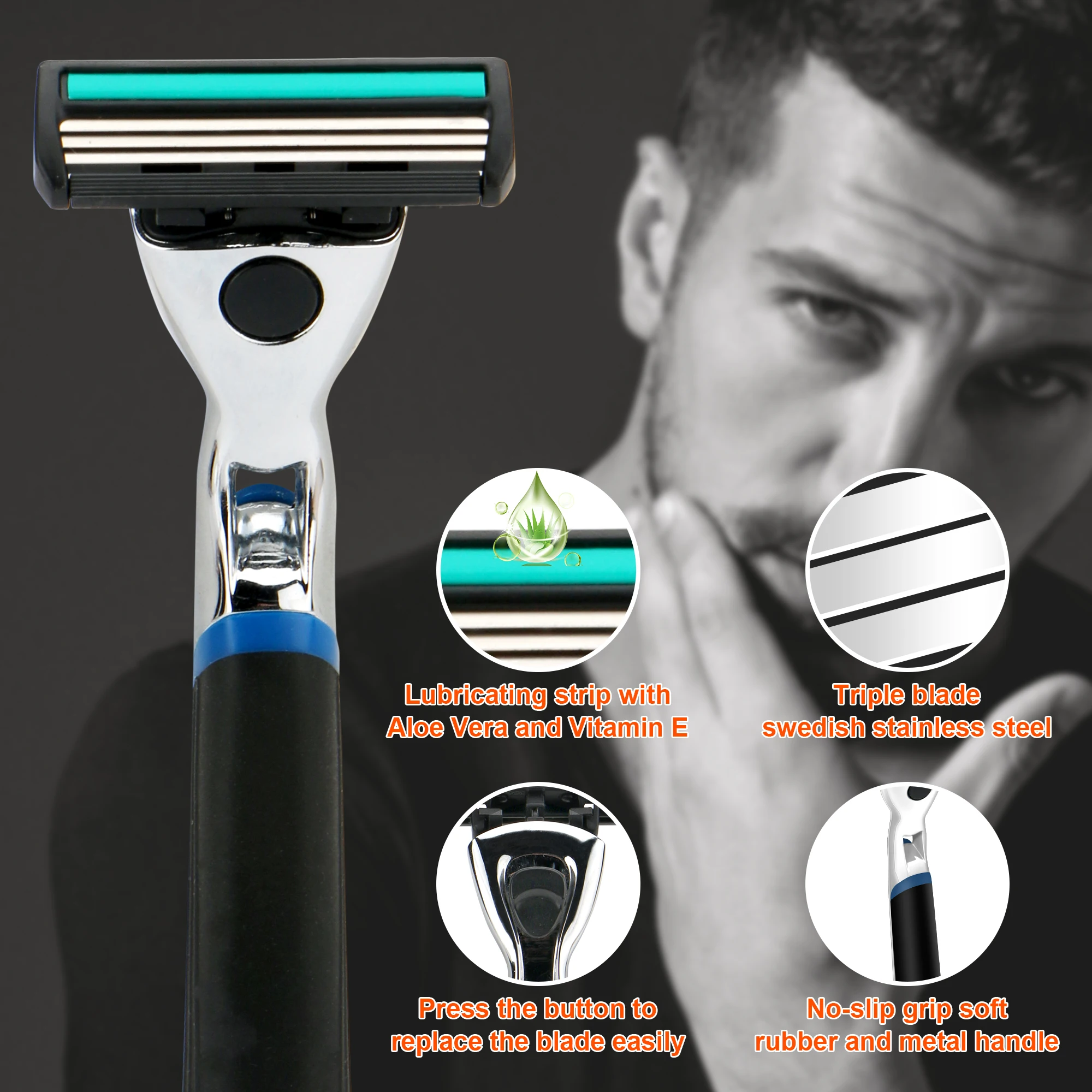 3 Blade Metal Shaving Razor With 21Cartridge Face Hair Razor Men Razor ...