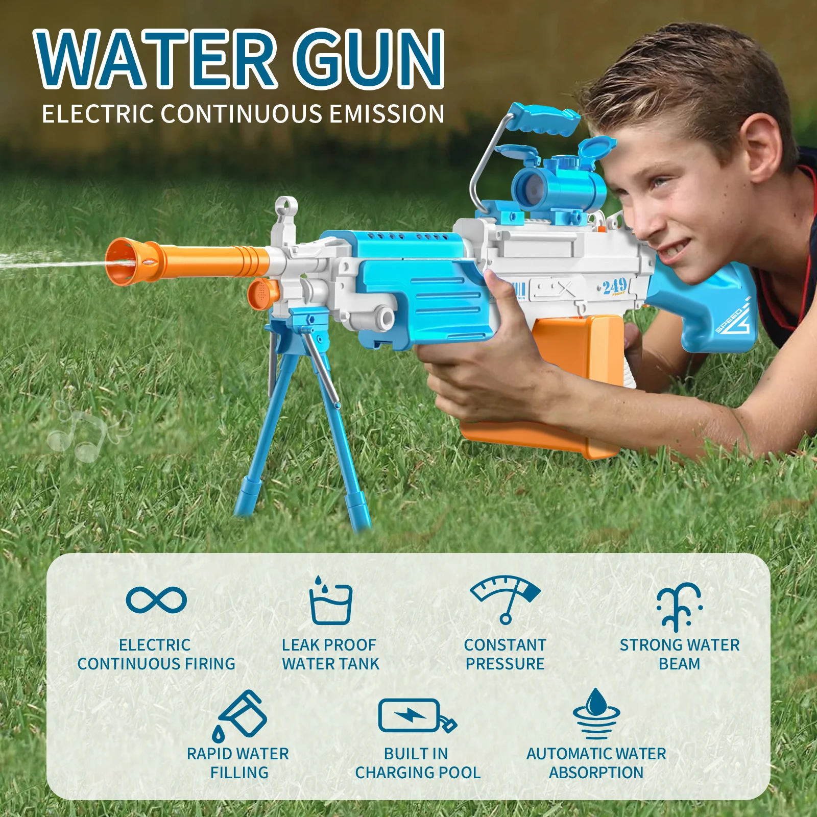Kids Outdoor Water Play Game Portable Battle Blaster M249 Water Tank ...