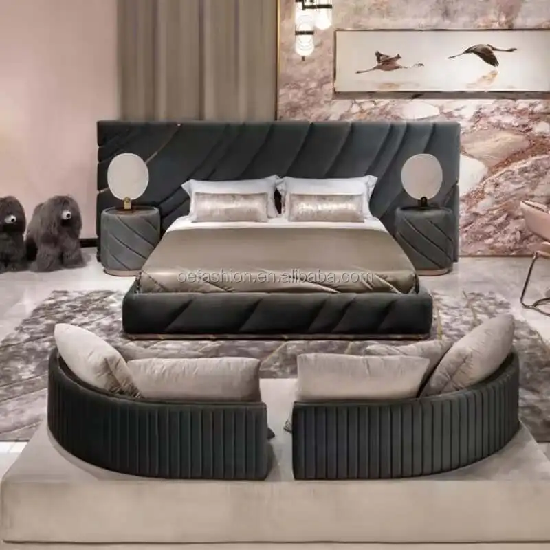 Oe-fashion Master Bedroom Luxury Wooden Upholstered Bed Frame Queen ...