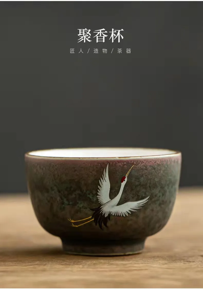 In Stock Handmade Coarse Pottery Tea Cups Chinese Crane Tea Cup Set ...
