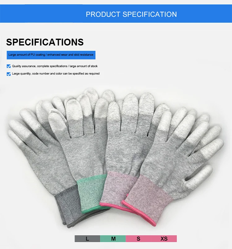 Antistatic Esd Carbon Fiber Gloves Anti-static White Nylon Esd Pu Finger Coated Gloves ...