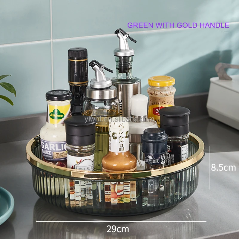 360 Degree Rotating PET Storage Tray with Handle Round Turntable Spice ...