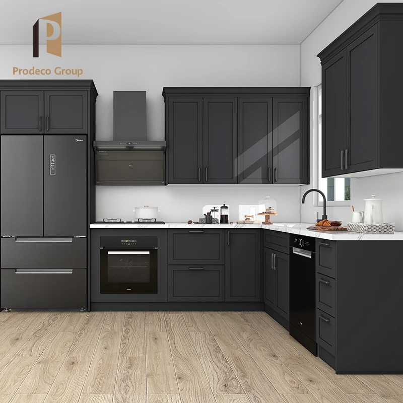 Black Kitchen Shaker Cabinets Set - American Style Complete