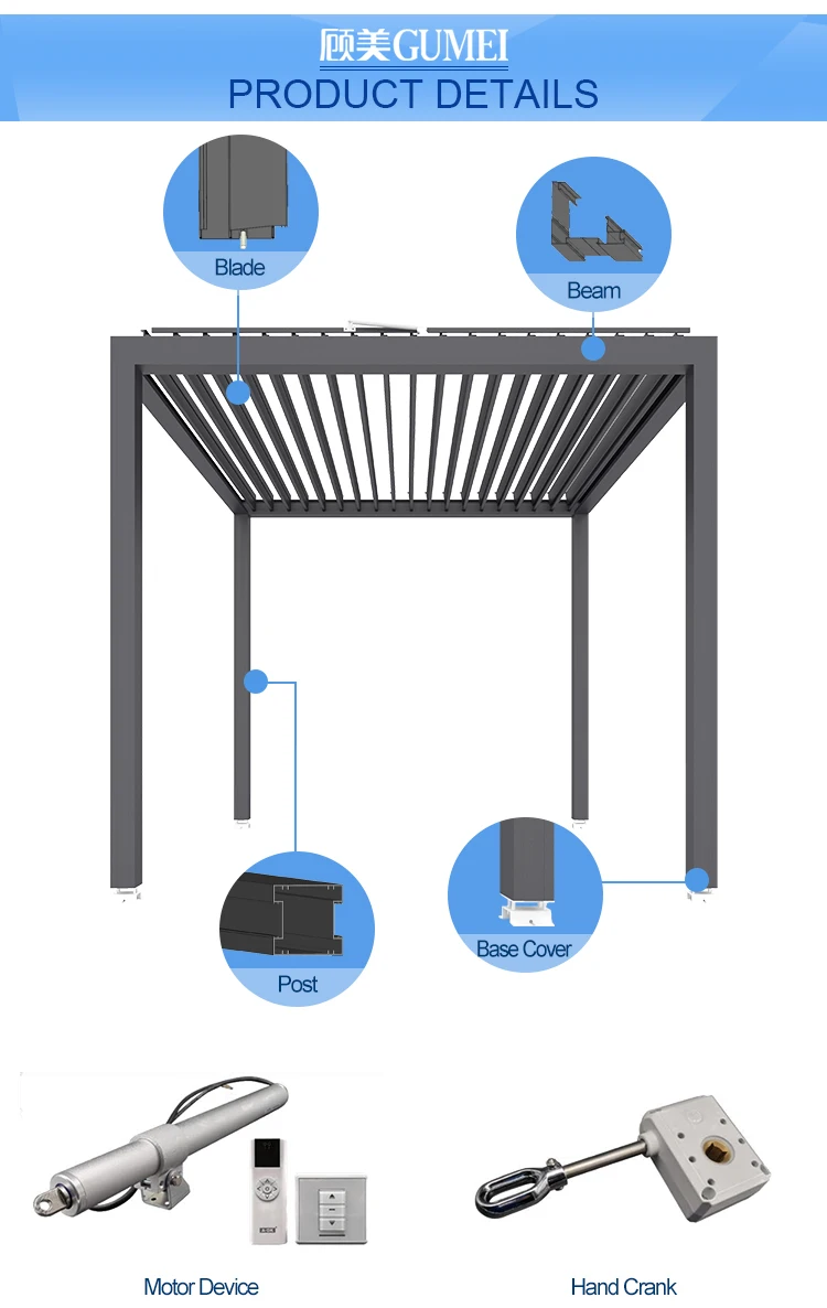 3x3 3x4 M Motorised Aluminum Pergola Louvered Roof Pergolas And Led ...