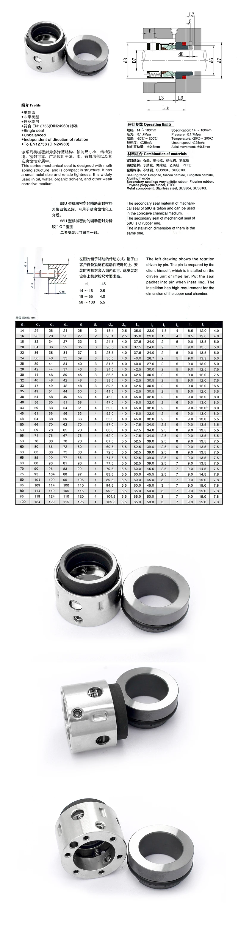 Mechanical Seal 59U 15M5 M7N 104 1527 SB YR 108U 120 7A11B-39 Pump ...