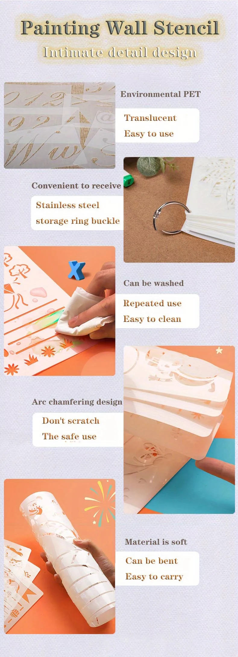 4pcs Wholesale Custom Rose Stencil Template Painting Decorating Stencils Plastic Flower Stencils ...