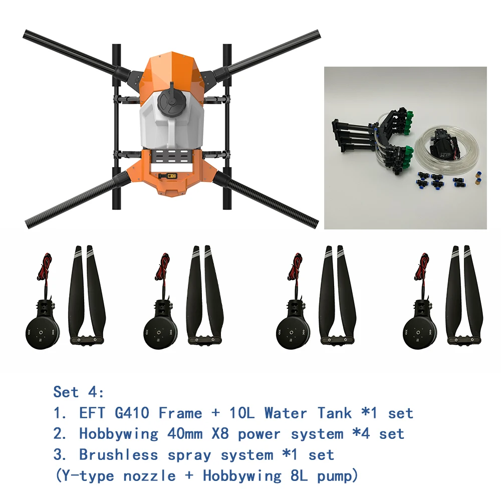EFT G410 10L Agricultural Spray Drone Frame Kit - X8 Power System, App ...